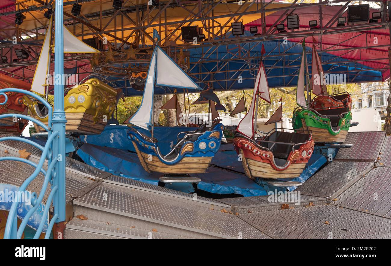 Liege. Wallonia - Belgium 31-10-2021. Deserted amusement park before ...