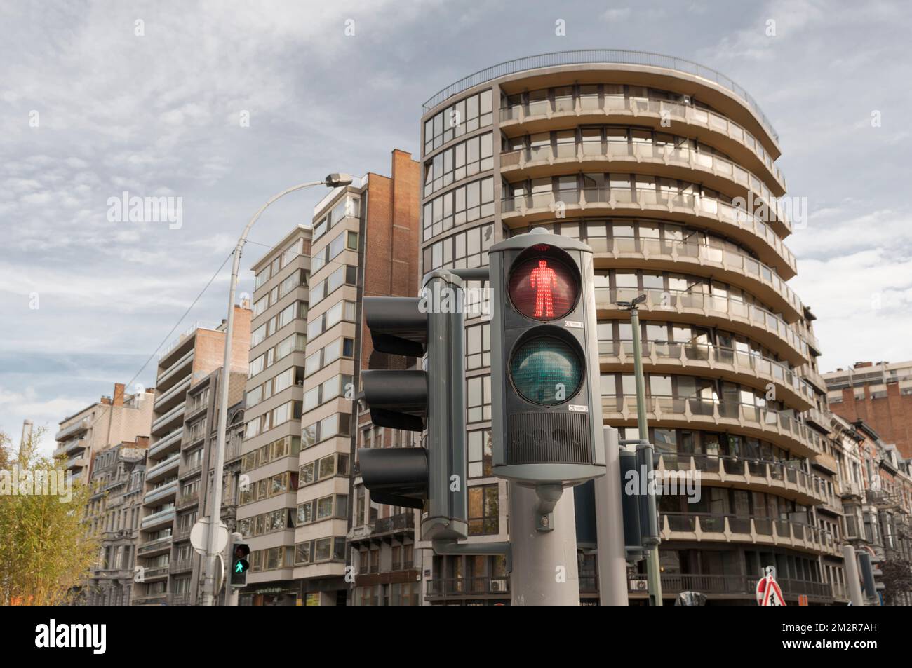 Liege. Wallonia - Belgium 31-10-2021. Red warning light for pedestrians ...