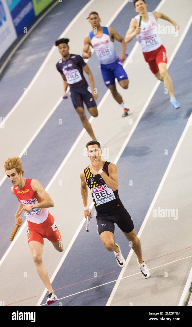 Belgian Kevin Borlee finishes as first in the men's 4x400m relay race ...