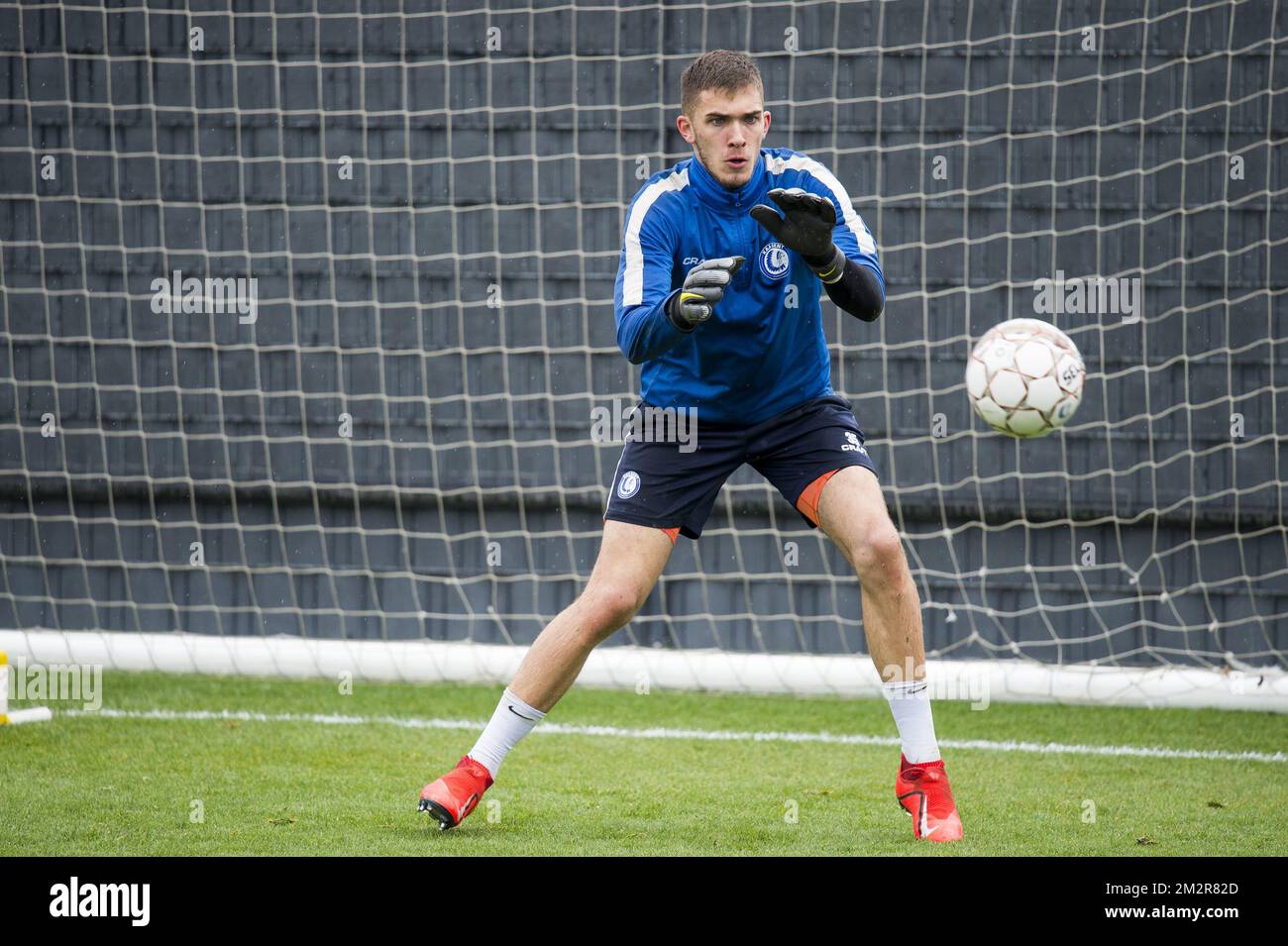 Gent's goalkeeper Jari De Busser pictured in action during a training ...