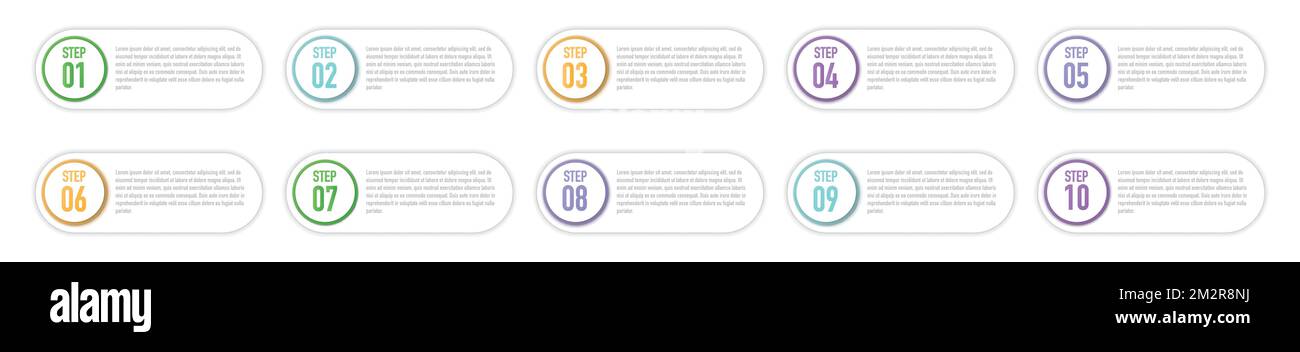 Vector 1-10 steps, progress banners with colorful tags Stock Vector ...