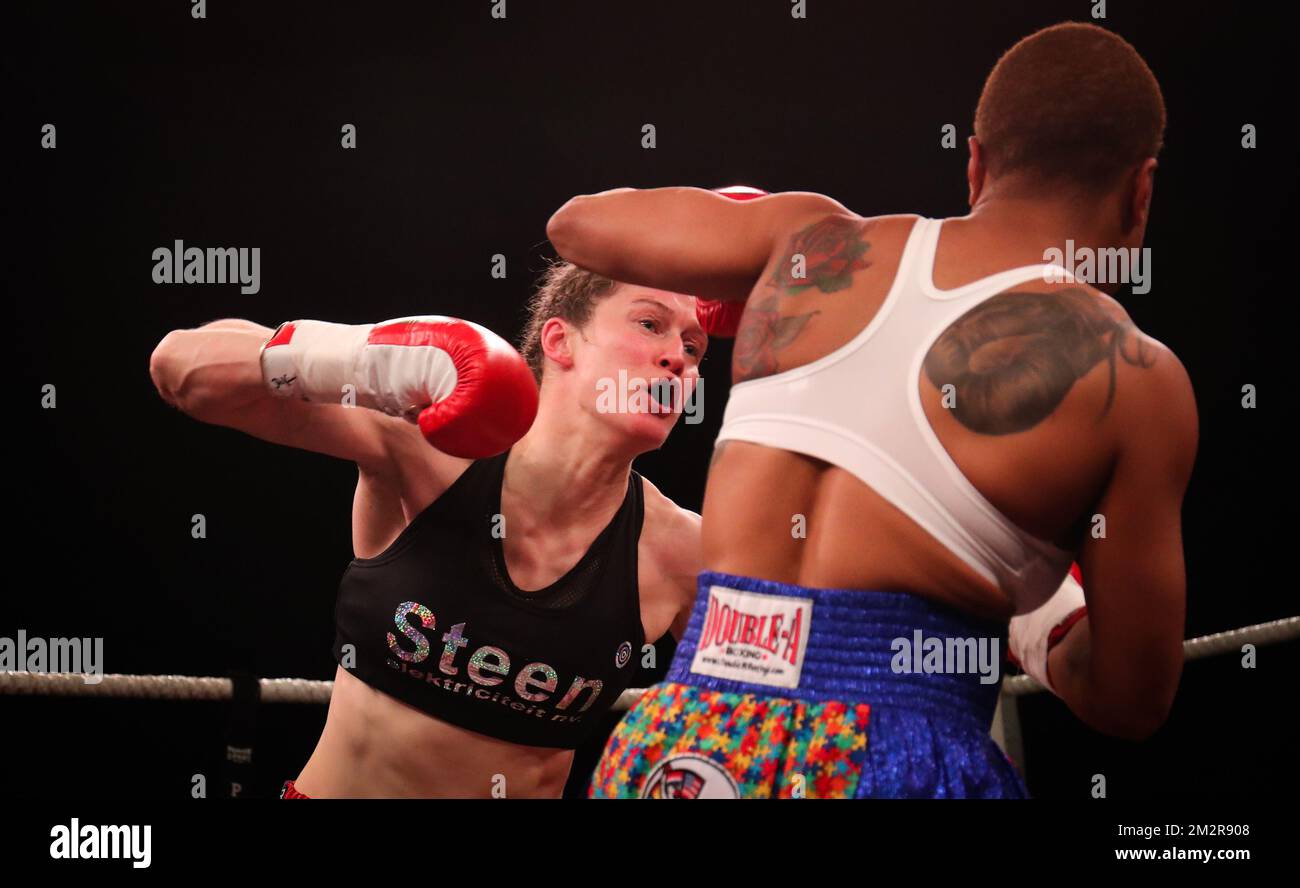 Belgian Delfine Persoon (L) pictured in action during the fight gainst ...