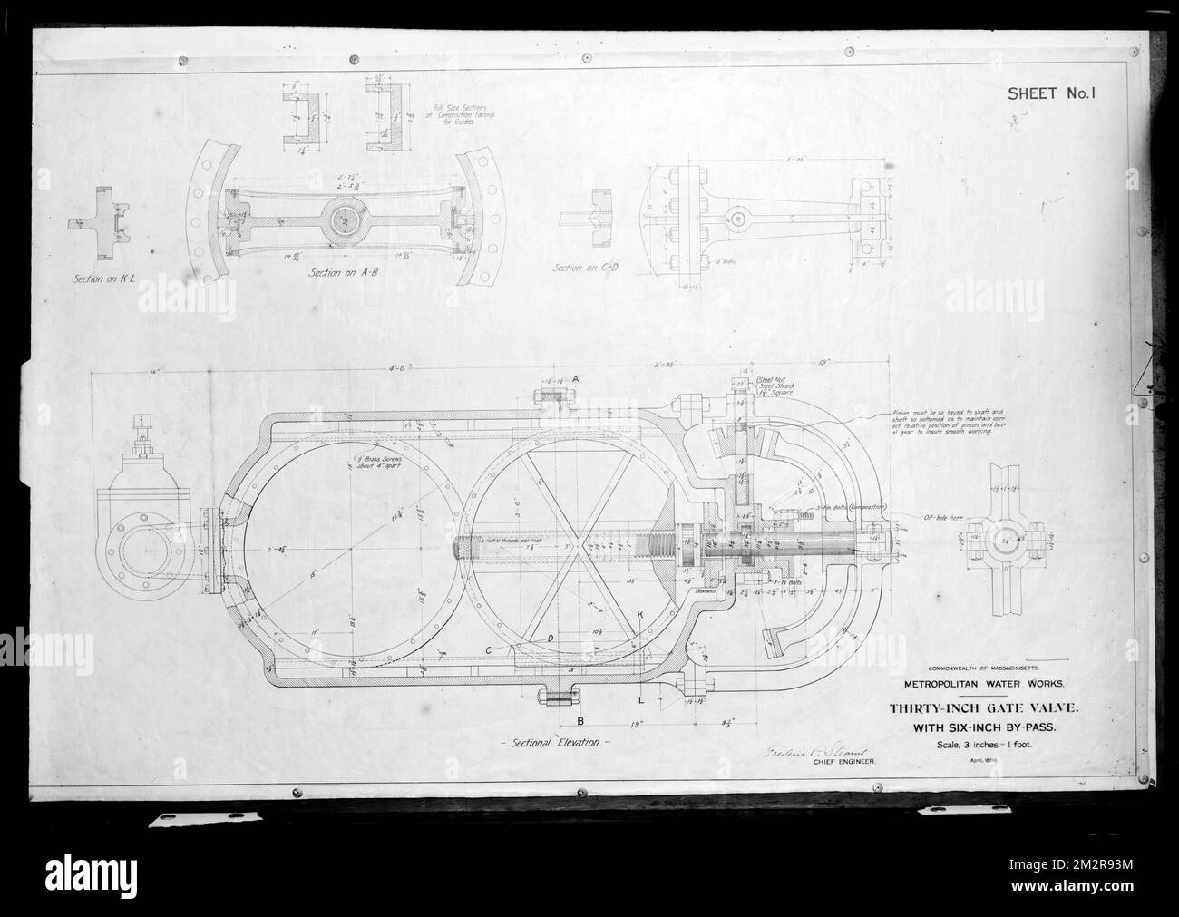 Engineering Plans, 30-inch gate valve, with 6-inch By-Pass, Sheet No. 1 ...
