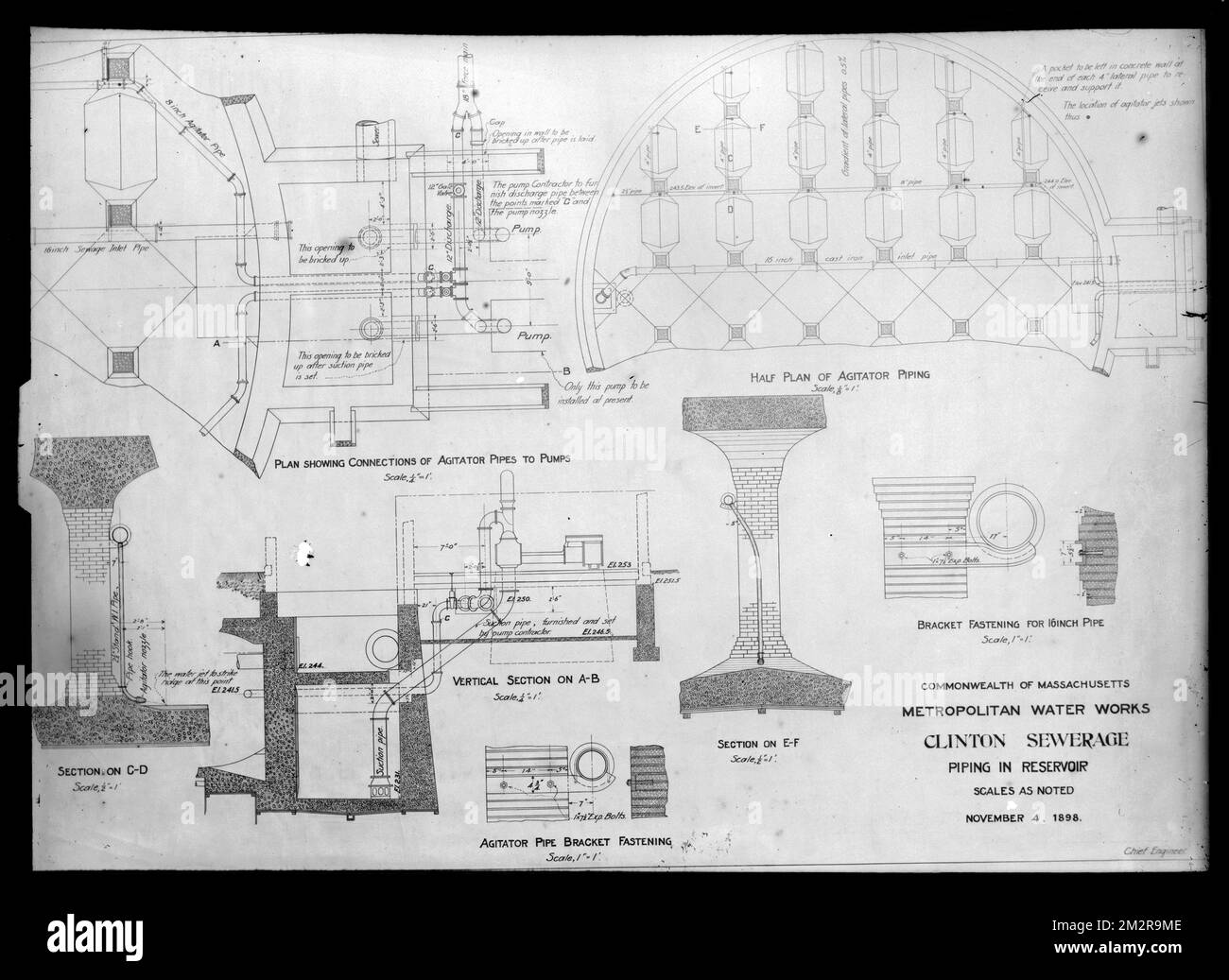 Engineering Plans, Clinton Sewerage, piping in reservoir, Clinton, Mass ...