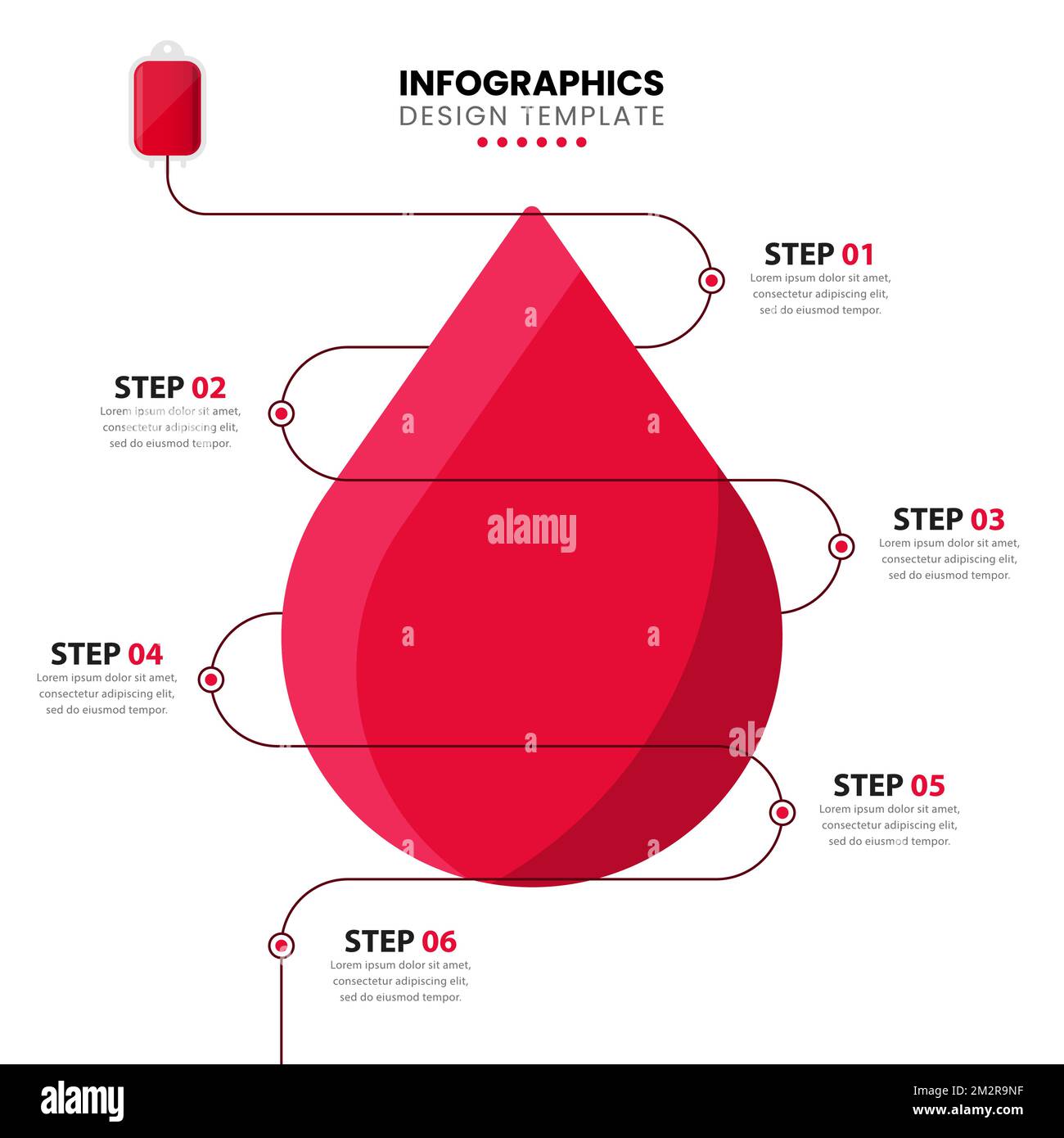 Blood donation concept with 6 steps. Can be used for workflow layout ...