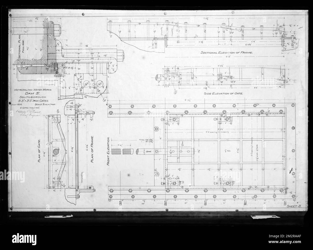 Engineering Plans, Sudbury Dam, iron gates, Sheet No. 3, Southborough ...