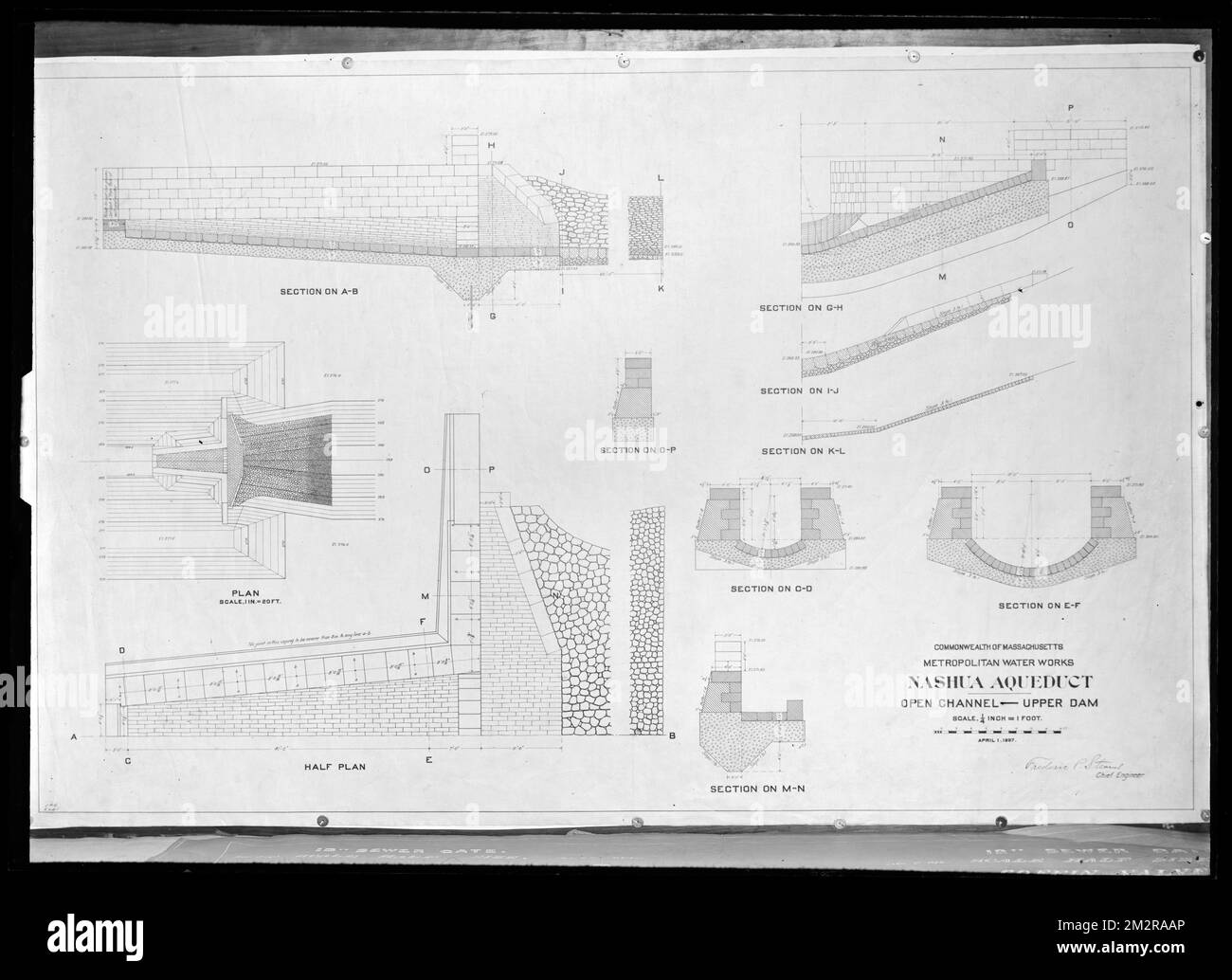 Engineering Plans, Wachusett Aqueduct, Open Channel, Upper Dam ...