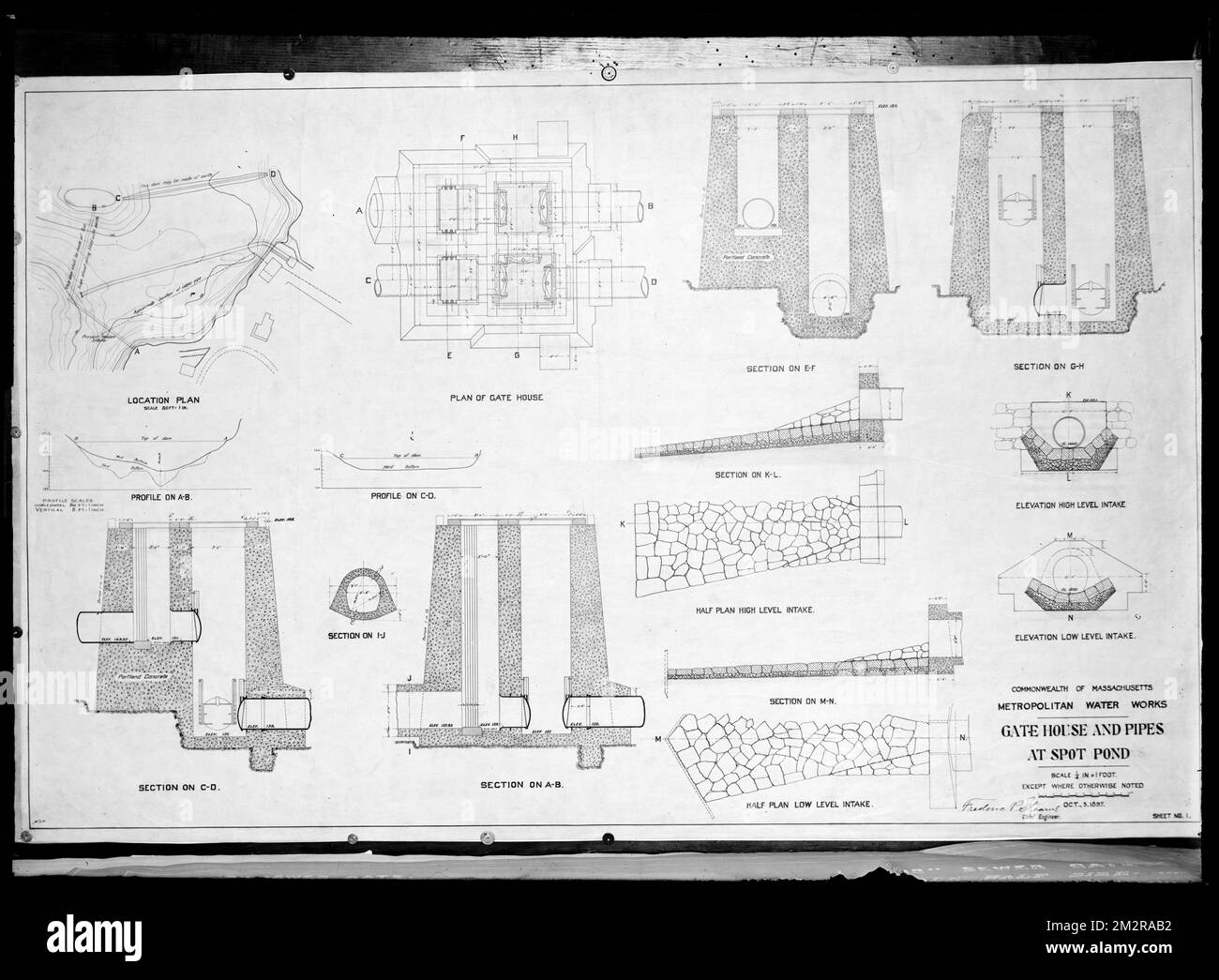 Engineering Plans, Distribution Department, Spot Pond, Gatehouse and ...