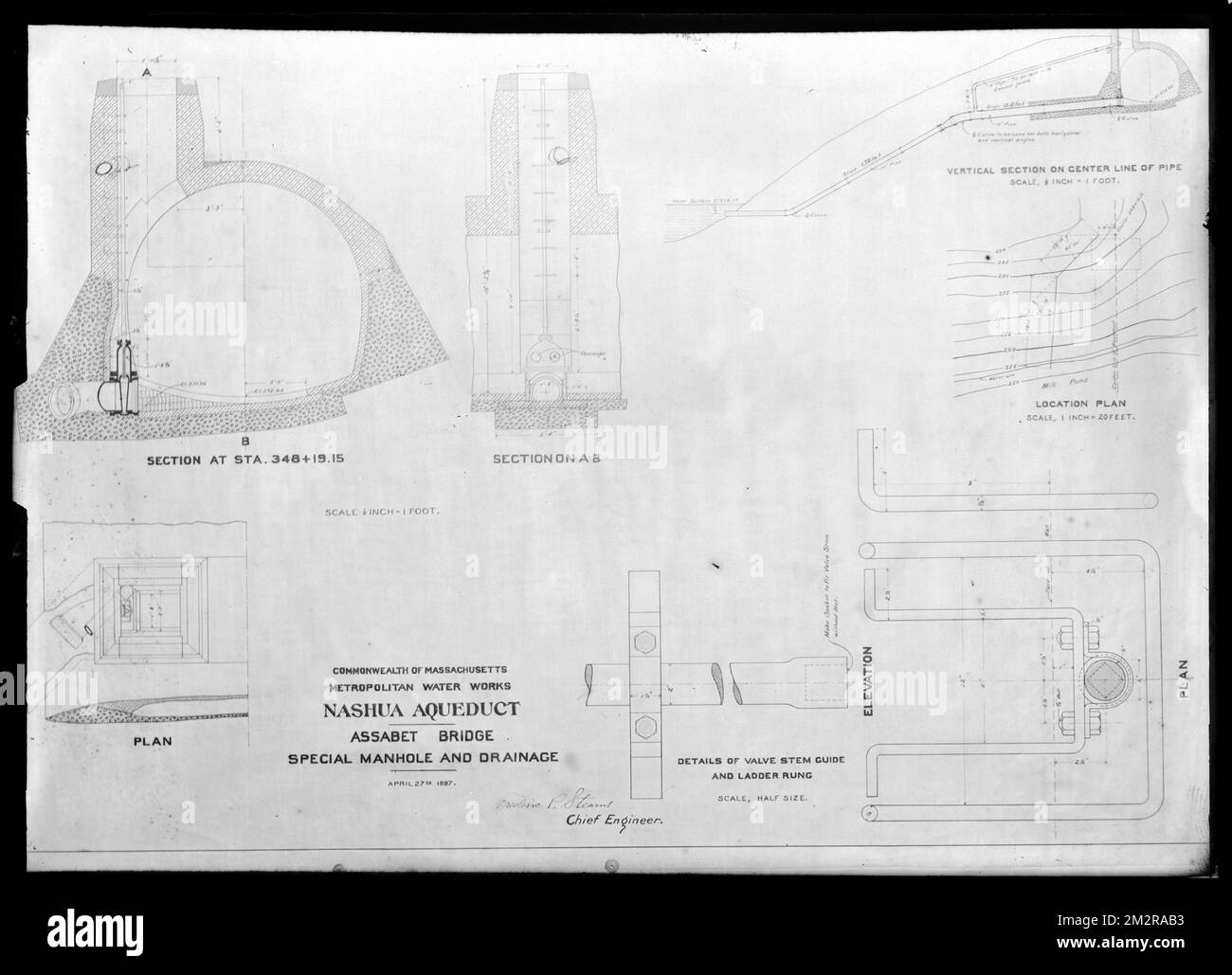 Engineering Plans, Wachusett Aqueduct, Assabet Bridge special manhole ...