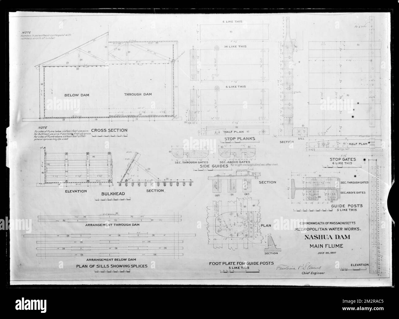 Engineering Plans, Wachusett Dam, main flume, Clinton, Mass., Jul. 26 ...