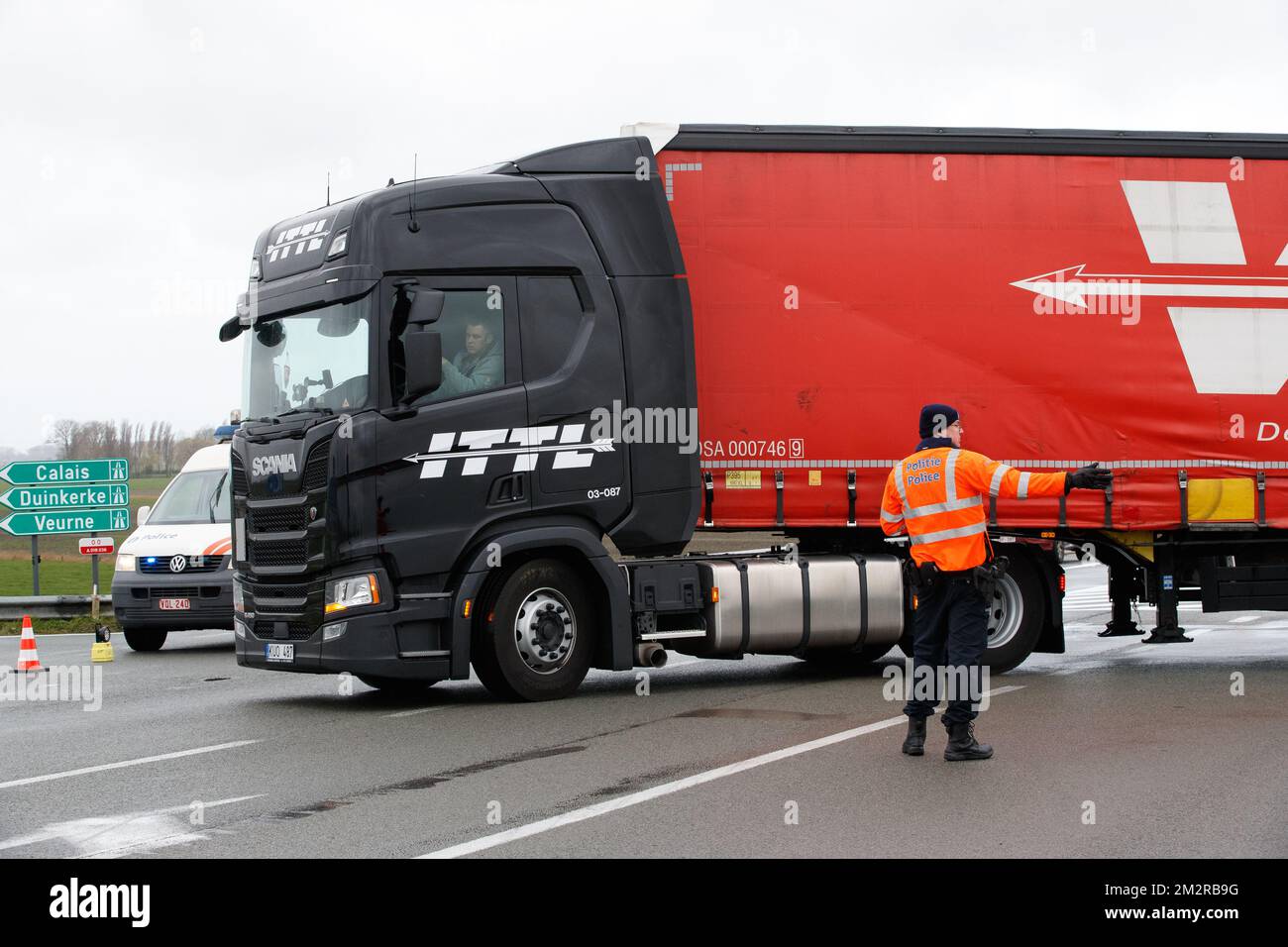Illustration picture shows a closure of the E40 highway in Adinkerke ...