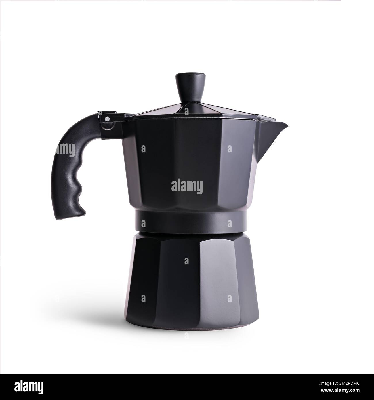 Black geyser coffee maker for morning espresso on isolated white ...