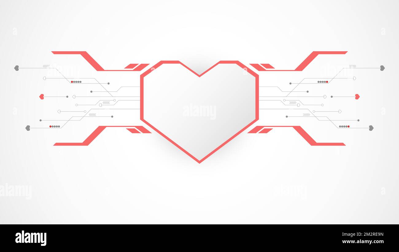 white red heart technology valentine background abstract. technology ...