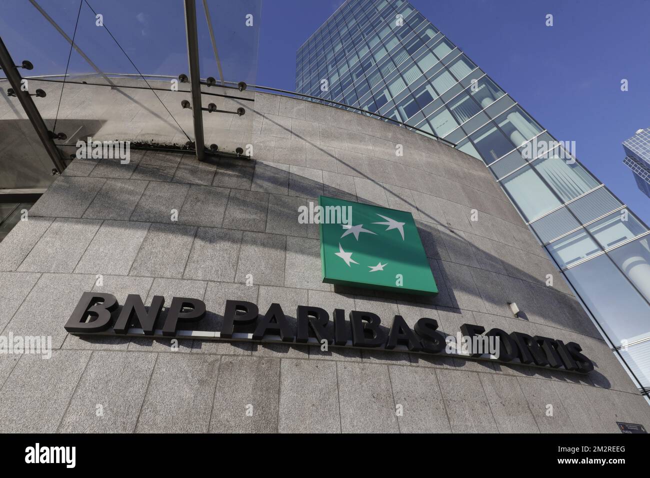 Illustration shows BNP Fortis Bank logo near North station, in Brussels ...