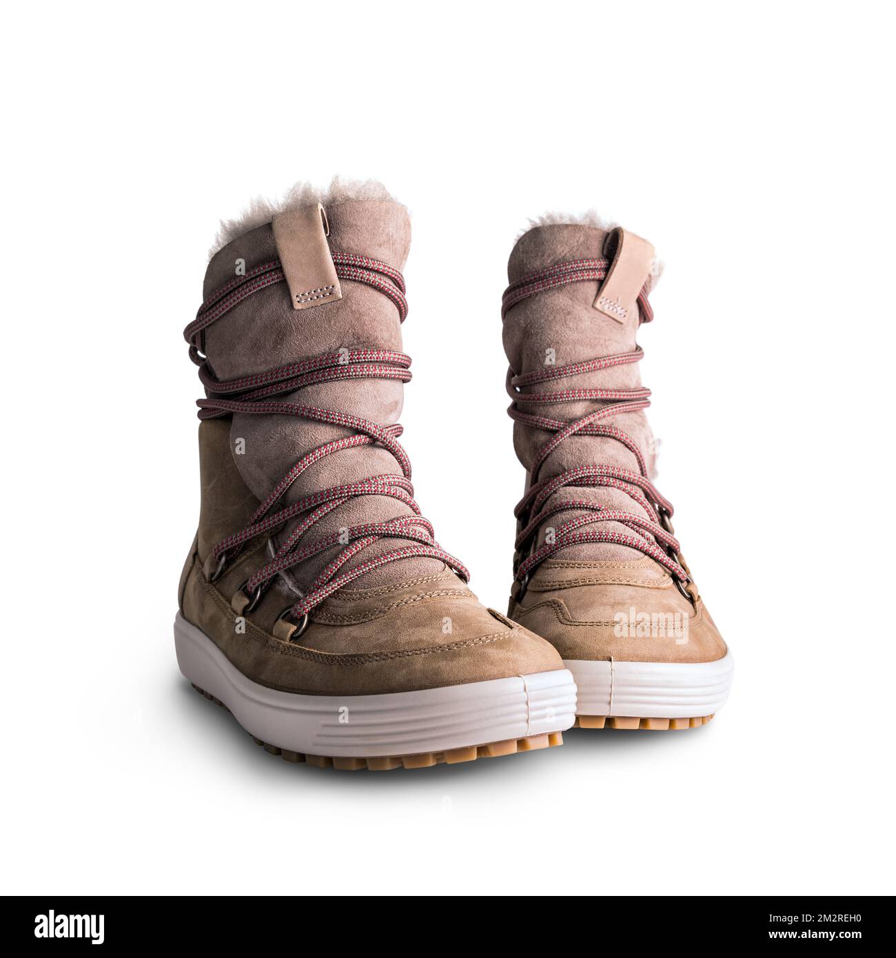 Fashion brown leather boots with laces for street style isolated on ...