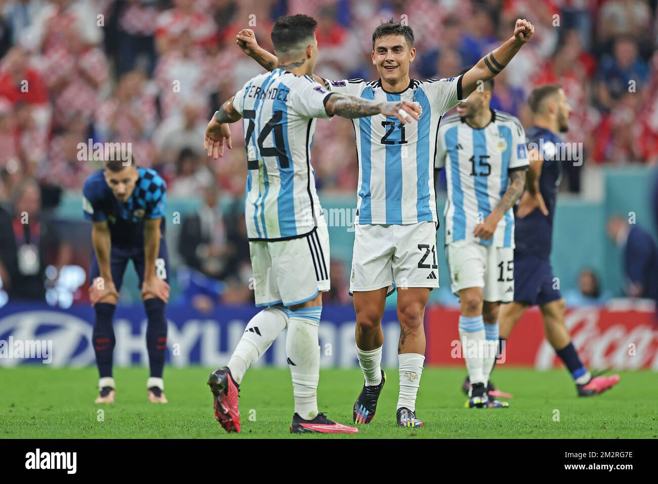 Paulo Dybala and Enzo Fernandez of Argentina celebrating the victory at ...