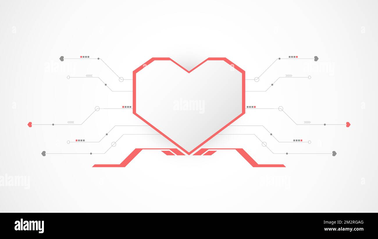 white red heart technology valentine background abstract. technology ...