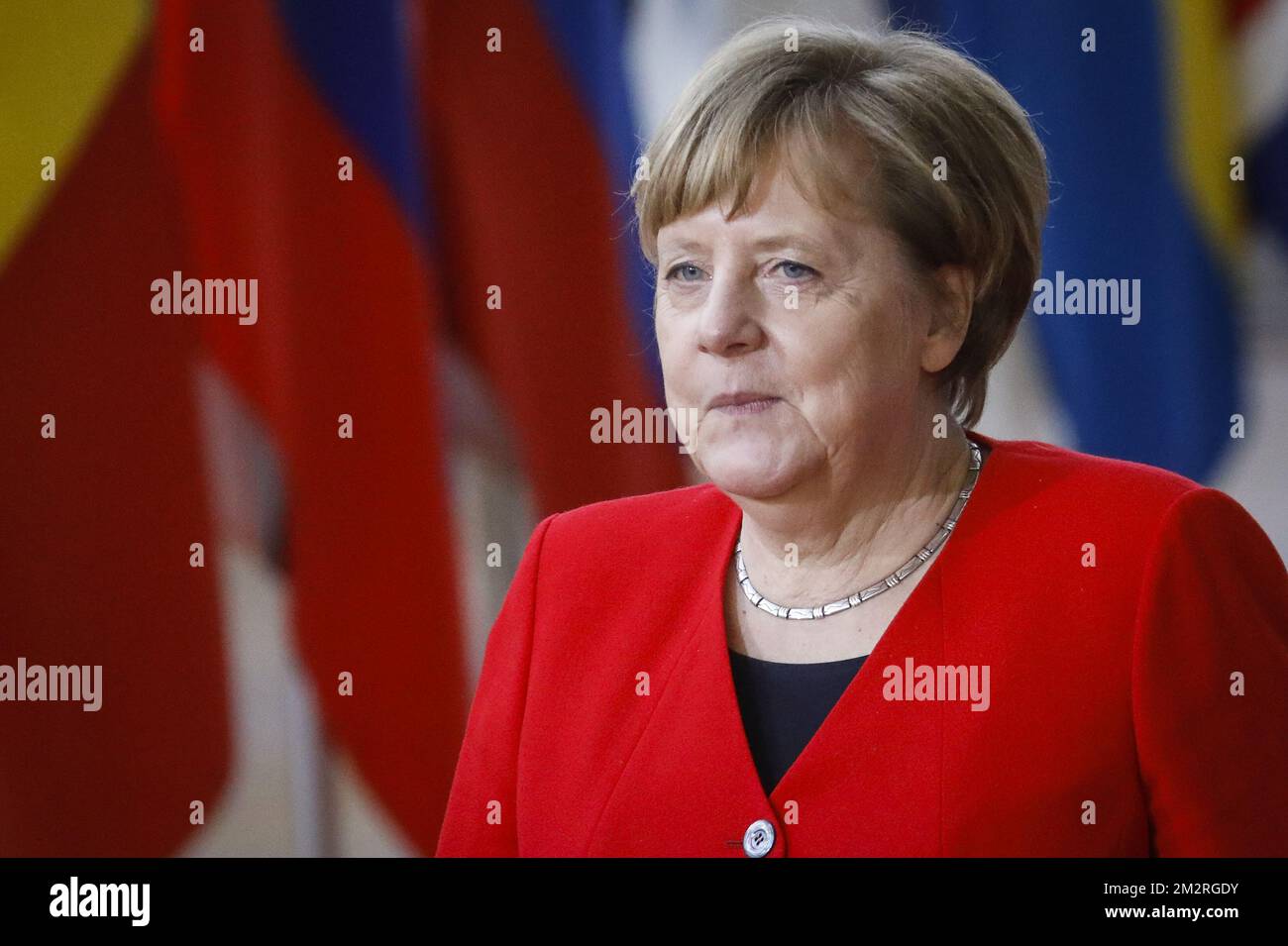 Chancellor of Germany Angela Merkel arrives on the first day of the EU ...