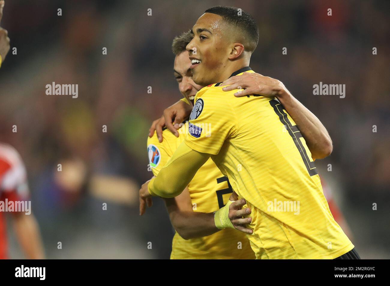 Belgium's Youri Tielemans celebrates after scoring the 1-0 goal with ...