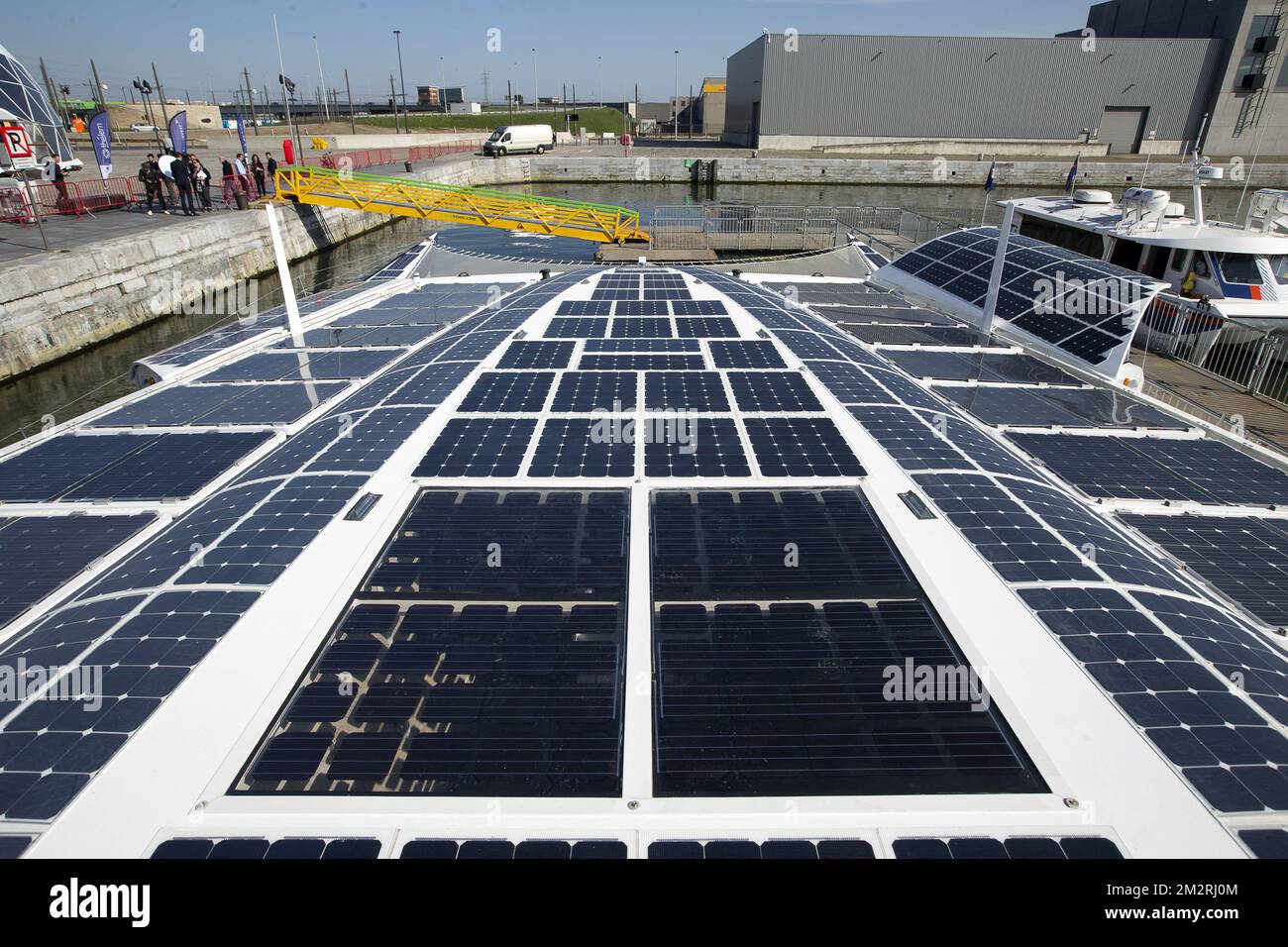 Illustration shows solar panels during a visit of the boat, the Energy ...