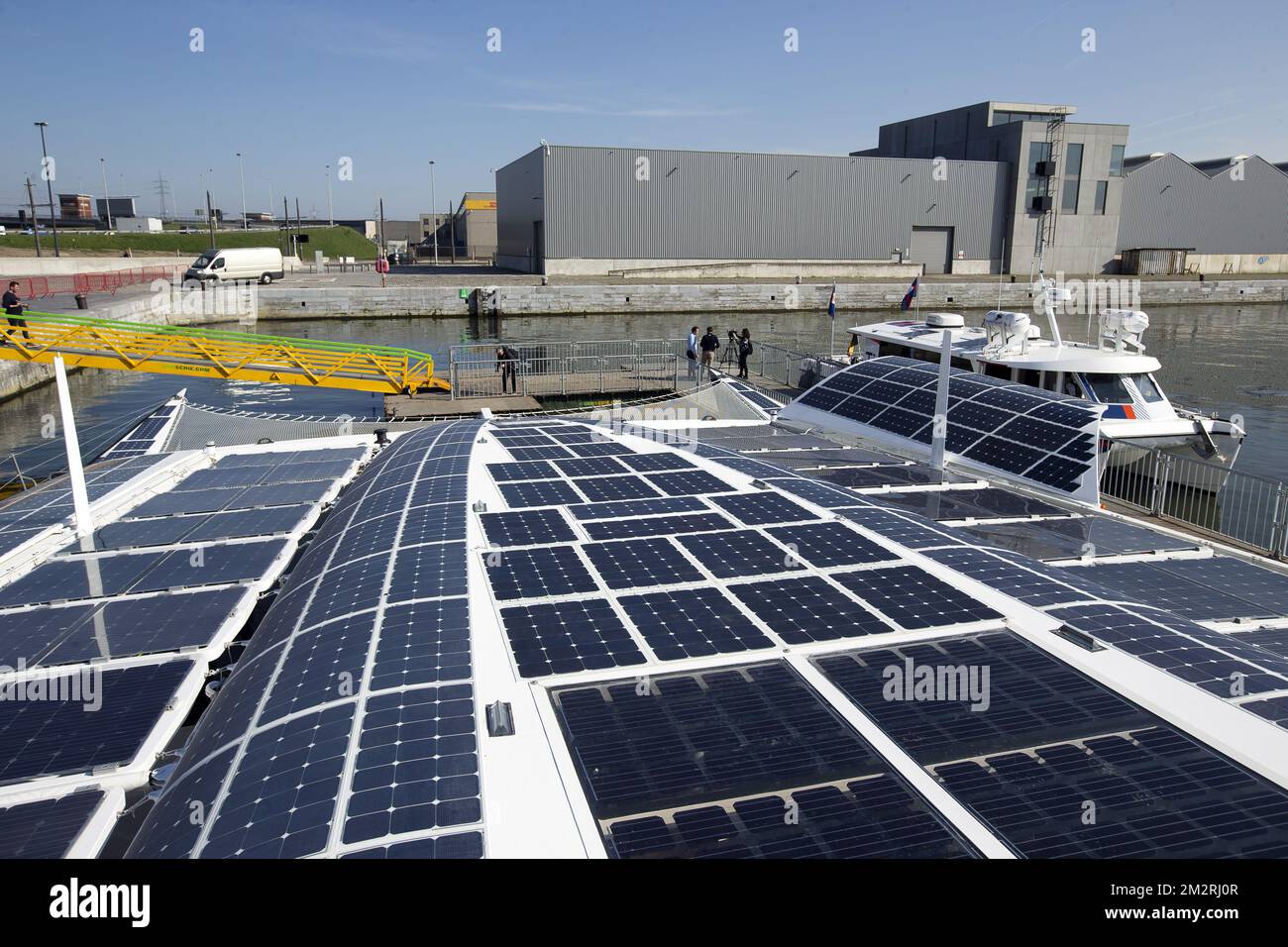 Illustration shows solar panels during a visit of the boat, the Energy ...