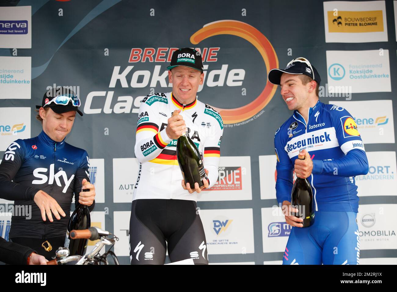 Norwegian Kristoffer Halvorsen of Team Sky, German Pascal Ackermann of ...