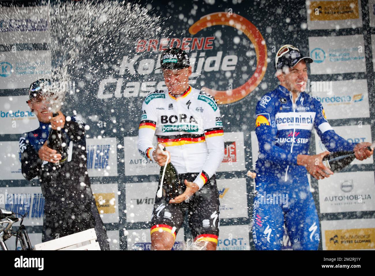 Norwegian Kristoffer Halvorsen of Team Sky, German Pascal Ackermann of ...