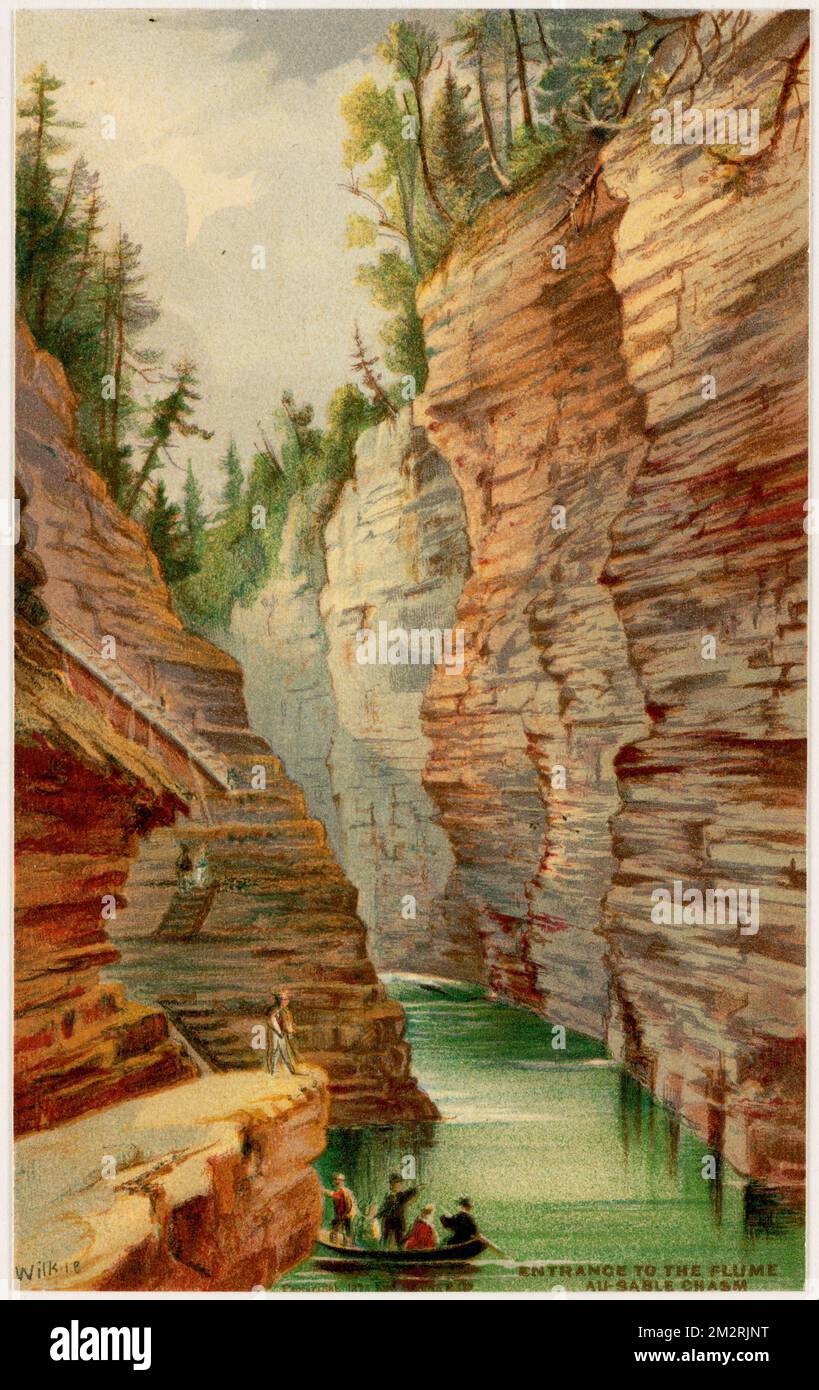 Entrance to the flume, Au-sable Chasm , Canyons, Flumes. Louis Prang ...