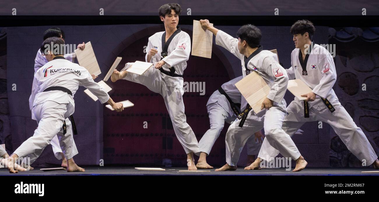 Taekwondo practitioners pictured in action during a visit to Kukkiwon ...