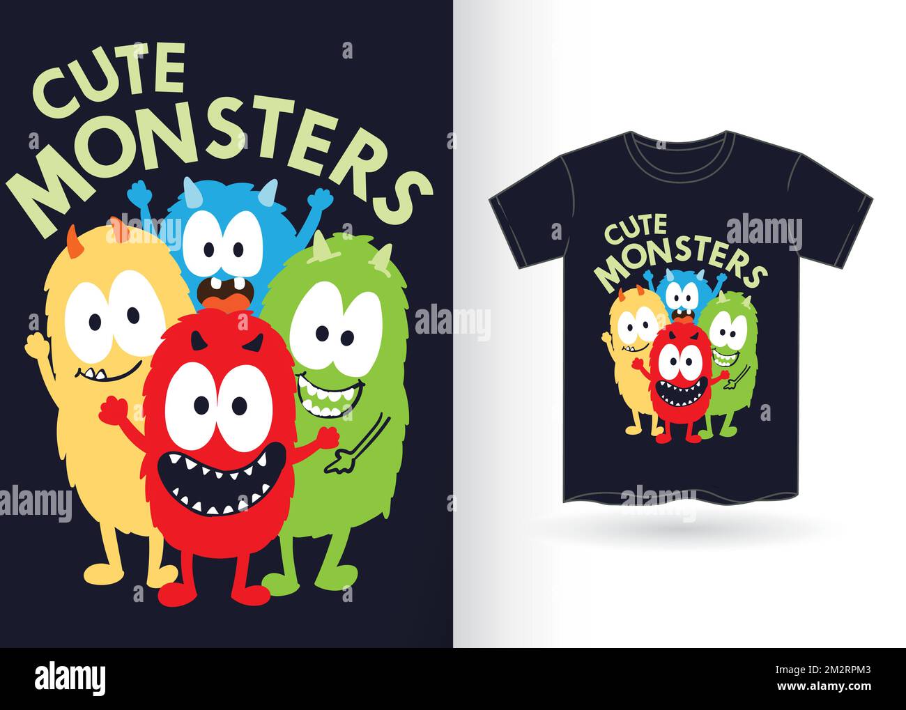 Hand drawn monster illustration for t shirt with template Stock Vector ...
