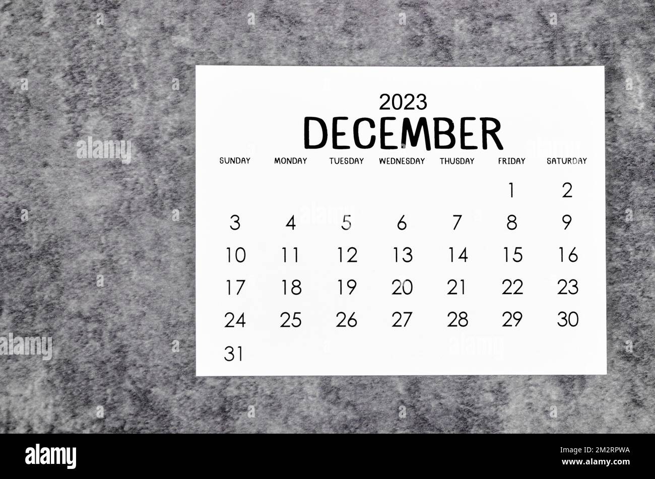 December 2023 Monthly calendar for 2023 year on grunge background Stock ...