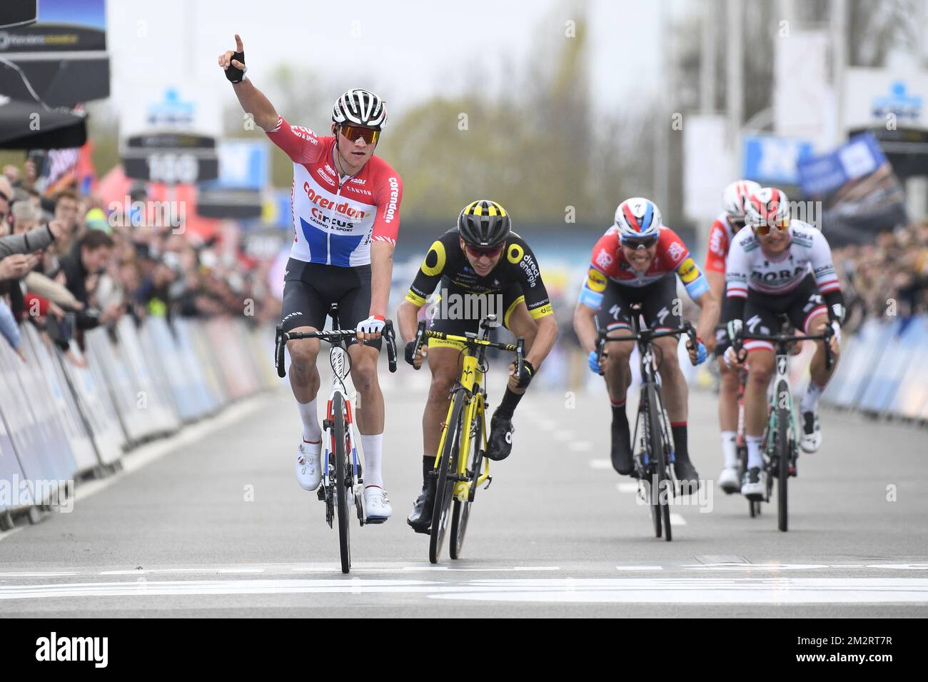 Dutch Mathieu Van der Poel of Corendon-Circus celebrates as he crosses ...