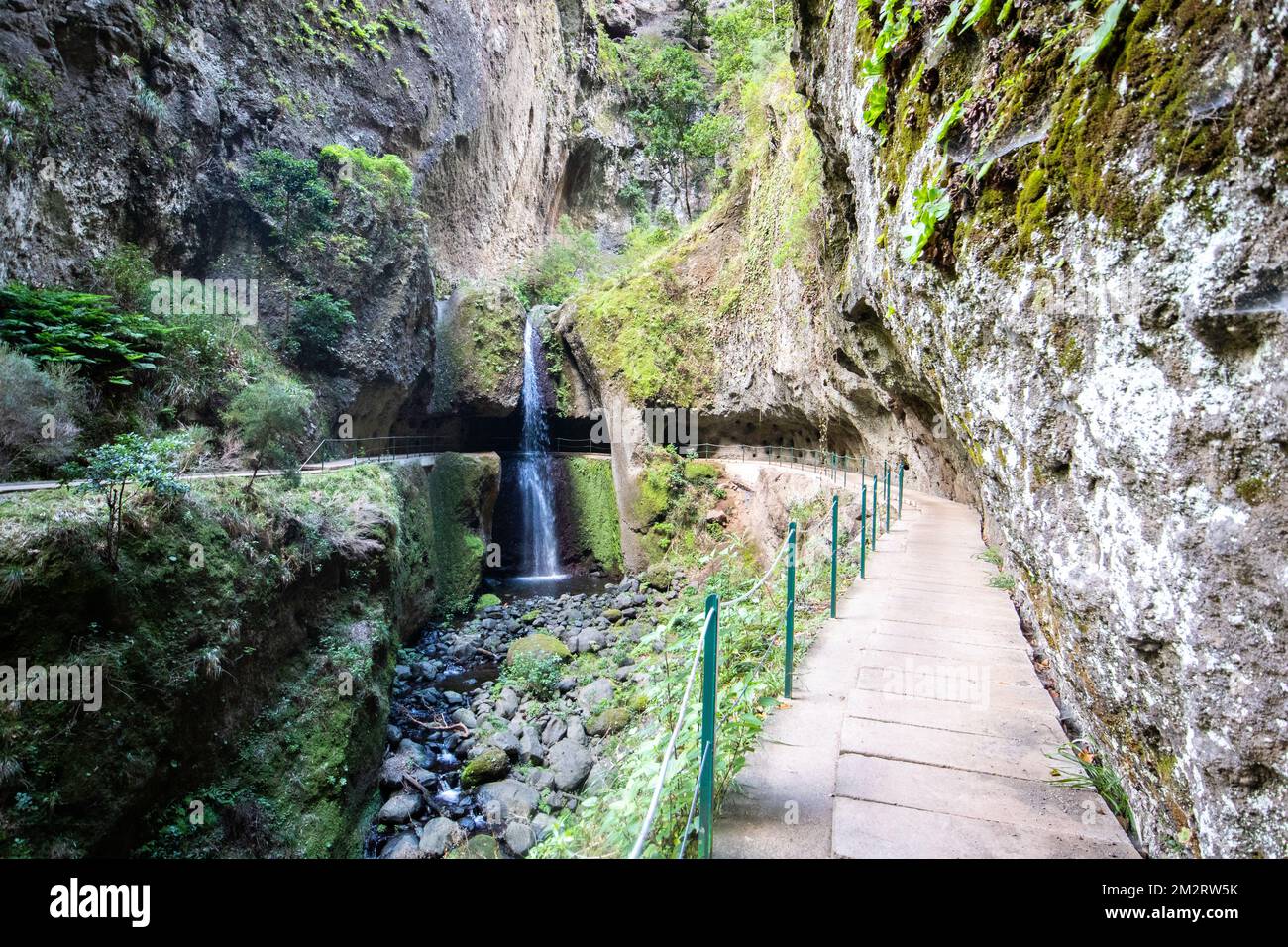 Levada Nova and Levada do Moinho hiking with amazing waterfalls Stock ...