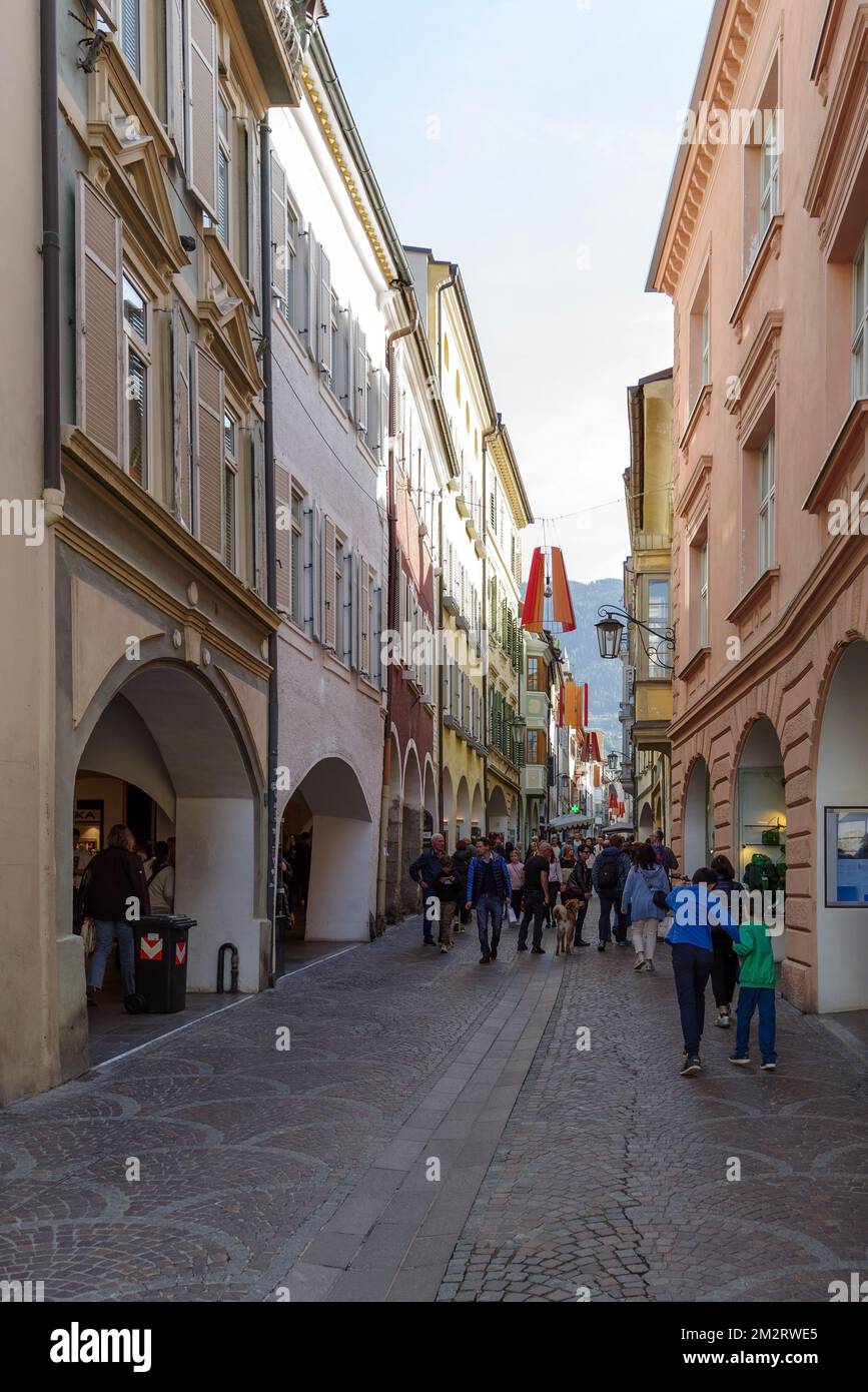 Street view in Merano, Autonomous Province of Bolzano, South Tyrol ...