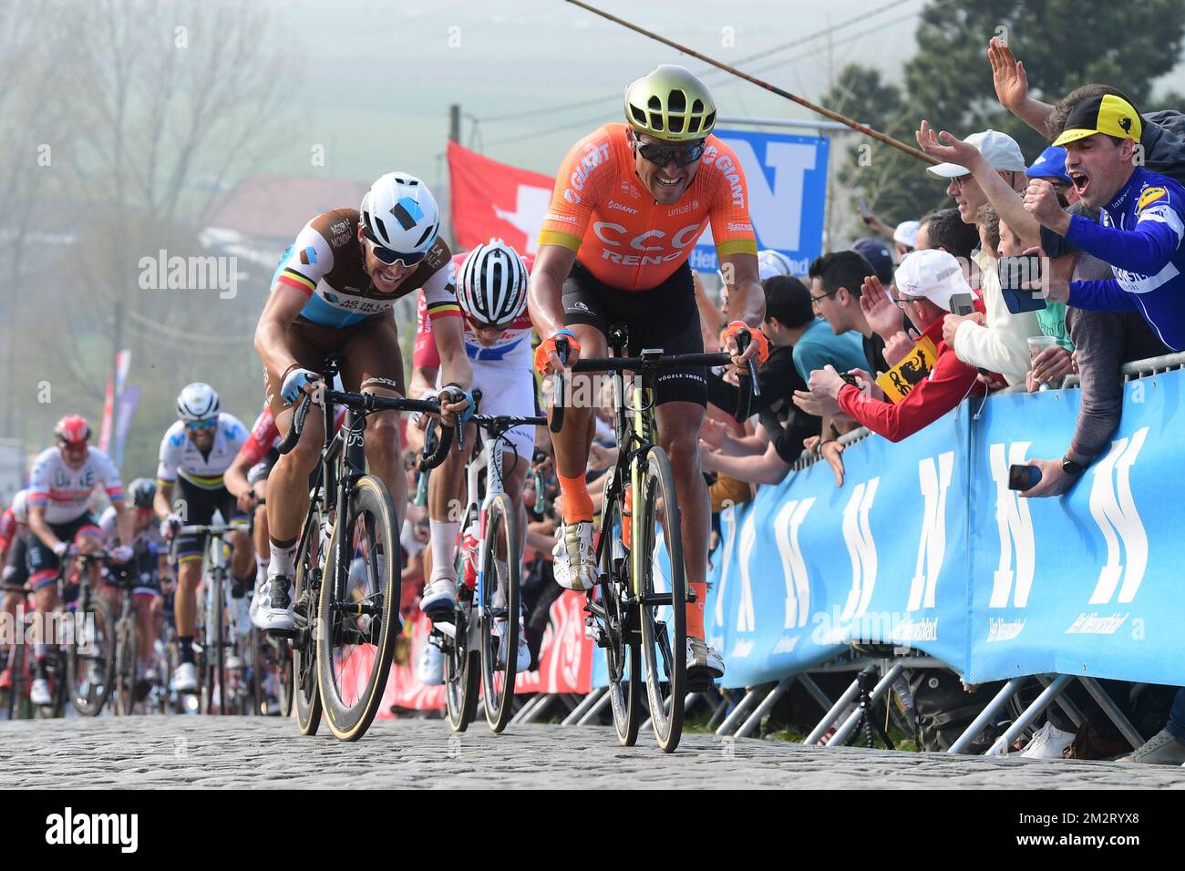 Belgian Oliver Naesen of AG2R La Mondiale and Belgian Greg Van Avermaet ...