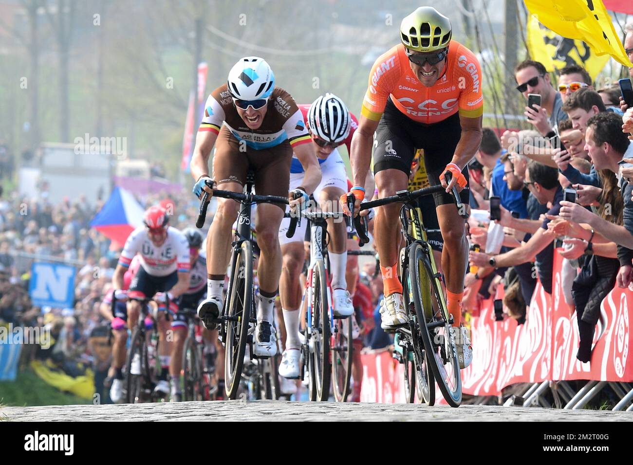 Belgian Oliver Naesen of AG2R La Mondiale, Dutch Mathieu Van der Poel ...