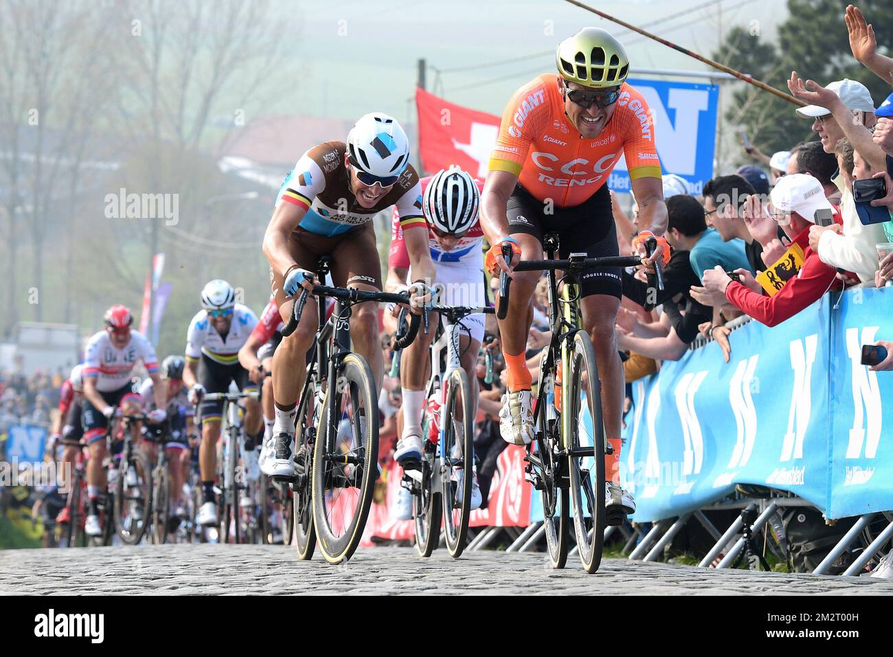 Belgian Oliver Naesen of AG2R La Mondiale, Dutch Mathieu Van der Poel ...