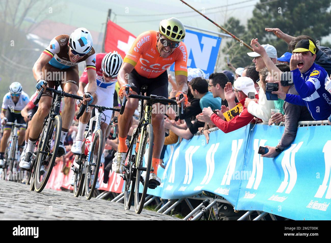 Belgian Oliver Naesen of AG2R La Mondiale, Dutch Mathieu Van der Poel ...