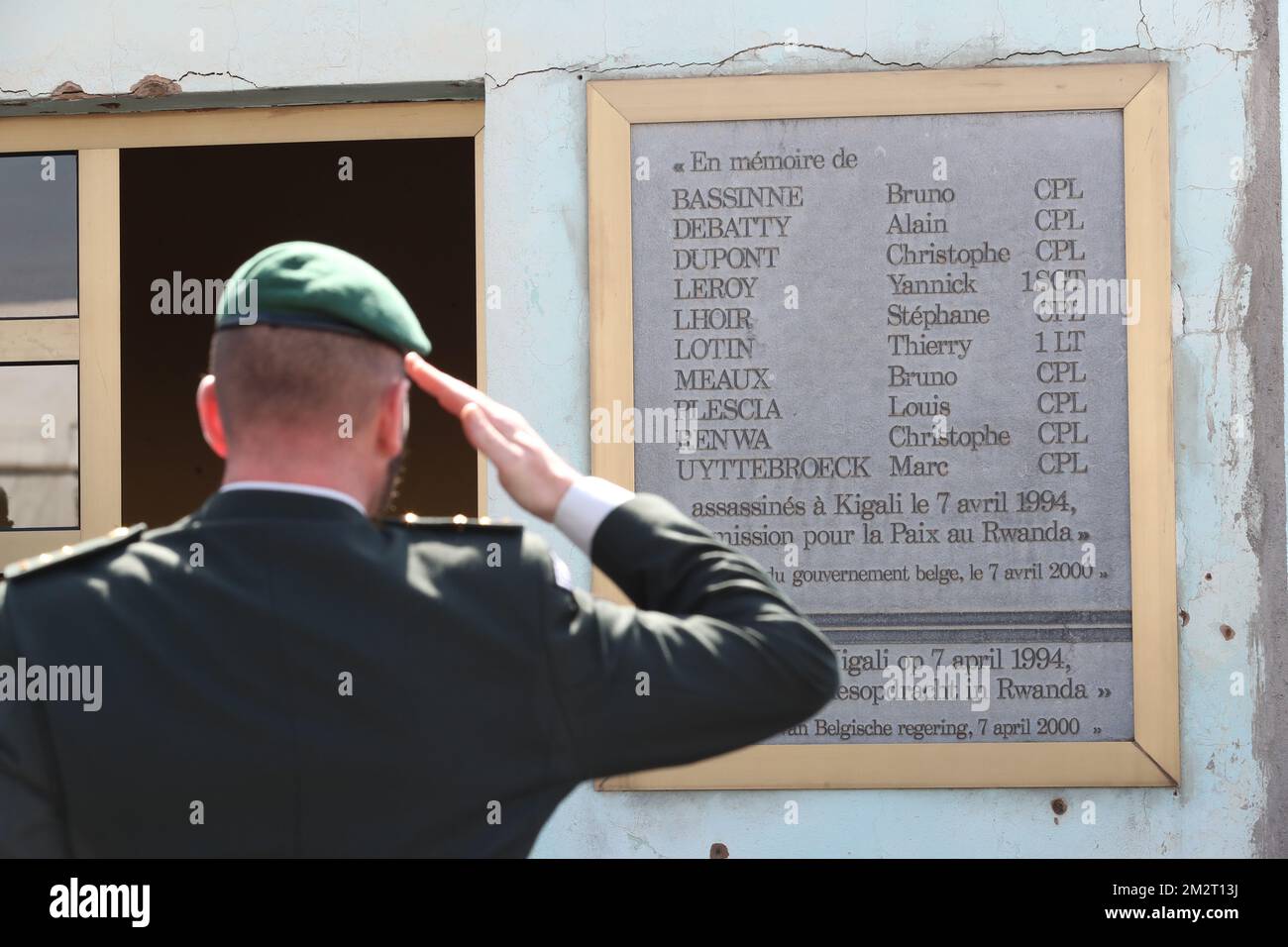 A memorial plaque pictured at a commemoration on the 'Camp Kigali' site ...