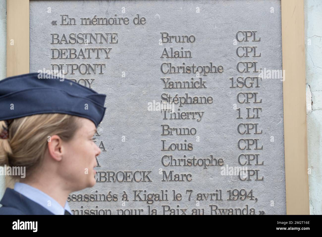 A memorial plaque pictured at a commemoration on the 'Camp Kigali' site ...