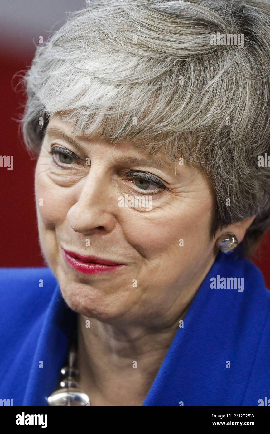 Prime Minister of the United Kingdom Theresa May talks to the press ...