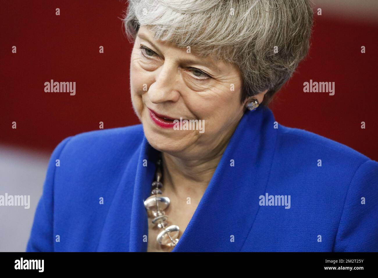 Prime Minister of the United Kingdom Theresa May talks to the press ...