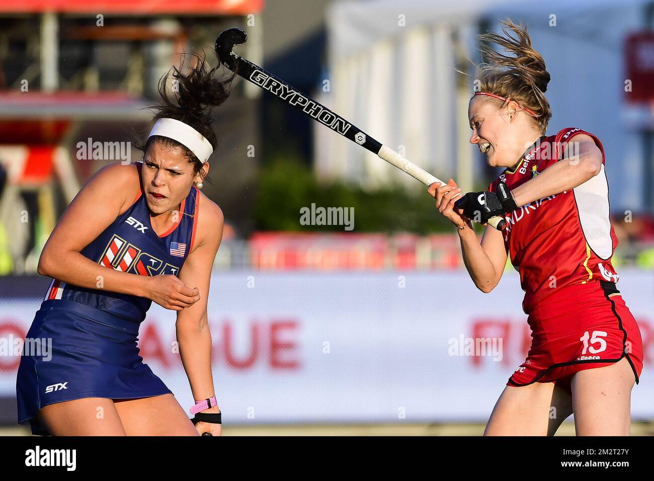 US' Linnea Gonzales and Belgium's Anne-Sophie Weyns fight for the ball ...