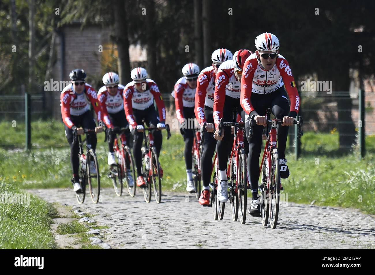 Lotto Soudal riders, including Belgian Tiesj Benoot of Lotto Soudal in ...
