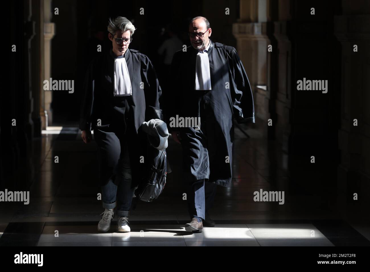 Lawyers Coline Aron and Marc Uyttendaele arrive for a session at the ...