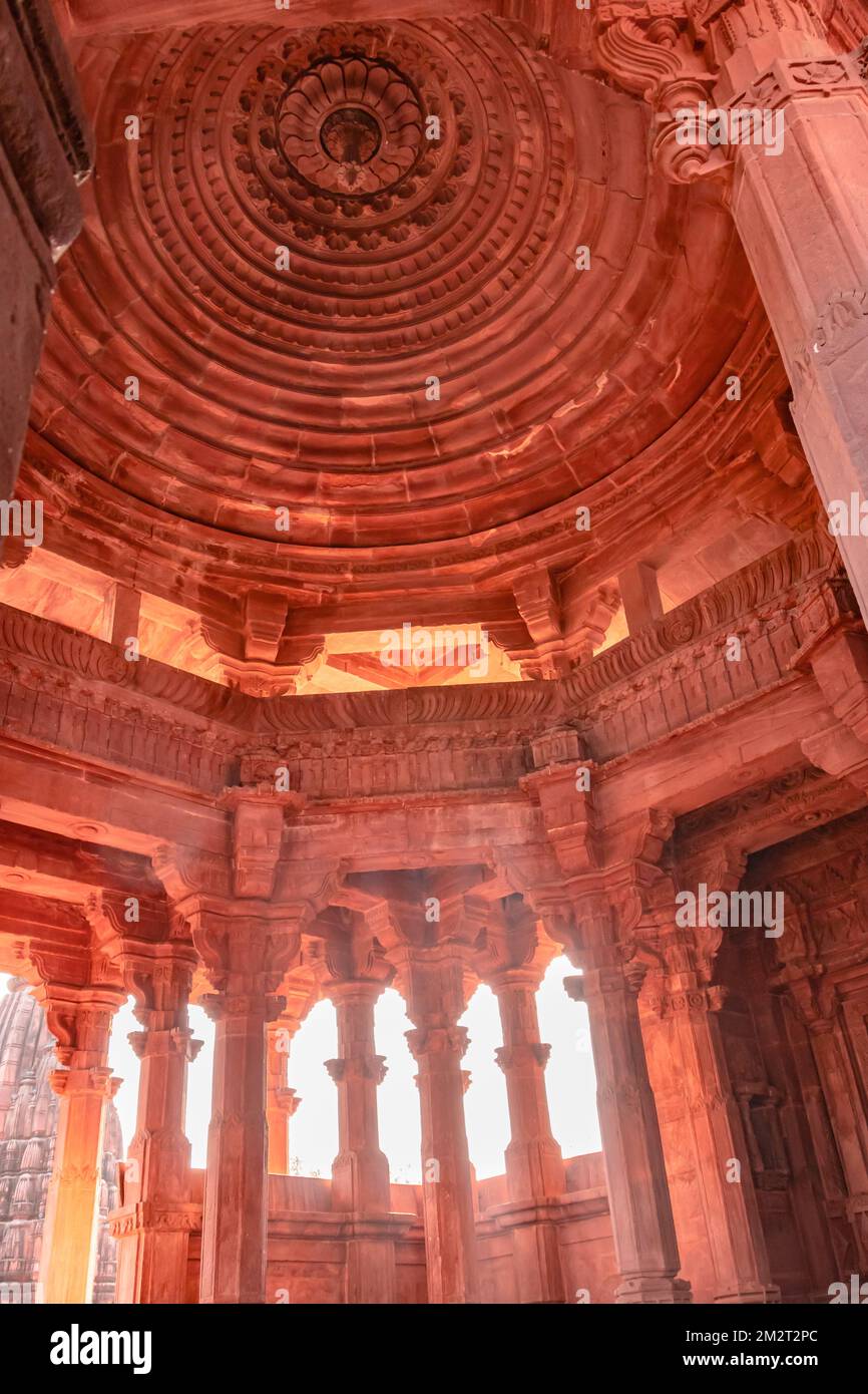 ancient hindu temple dome inside architecture from unique angle at day ...