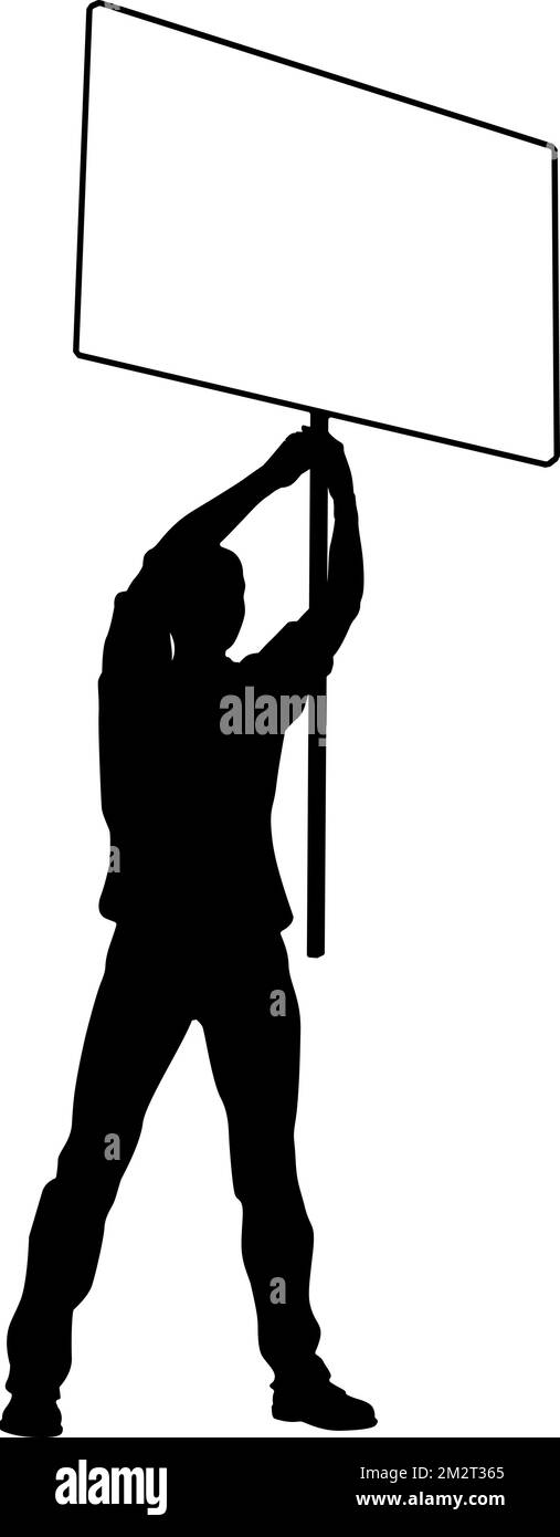 Protest Rally March Picket Sign Silhouette Person Stock Vector Image ...