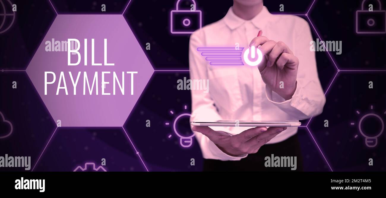 Hand writing sign Bill Payment. Conceptual photo To give money to in ...