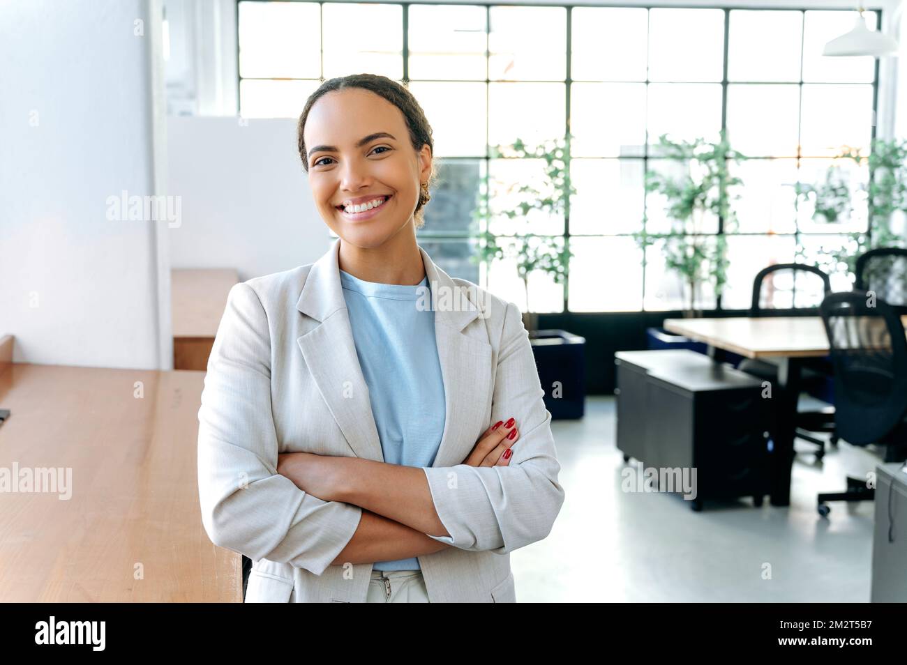 Portrait of beautiful successful mixed race business woman, in an ...