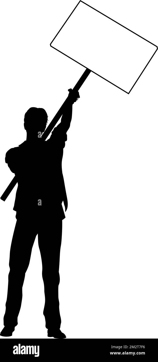 Protest Rally March Picket Sign Silhouette Person Stock Vector Image ...